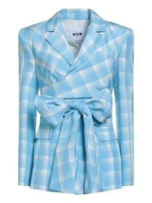 MSGM Single-Breasted Tartan Blazer Blue
