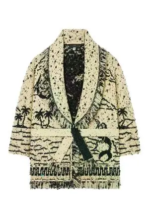 Alanui Ocean Whispers Fringed Graphic Cardigan - Neutrals