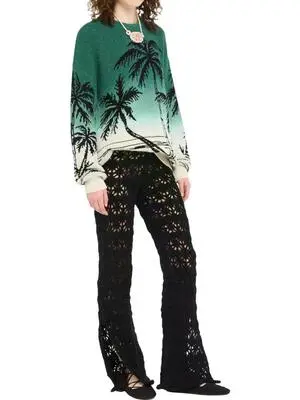 Alanui Wave Bloom Palm-tree Sweater - Green