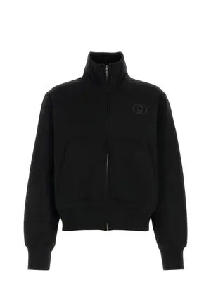 Gucci Interlocking G Zip-up Cotton Sweatshirt - Black
