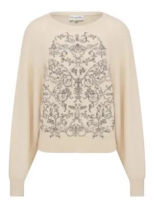 Dior Embroidered Cashmere Sweater - Ecru Cashmere Knit With Black Dioresque Butterfly Motif