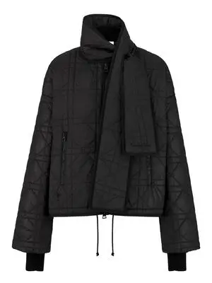 Dior Macrocannage Quilted Coat With Scarf Collar - Black Quilted Technical Taffeta
