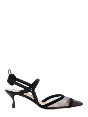 Fendi Slingback Pumps With Ff Jacquard Pattern - Black