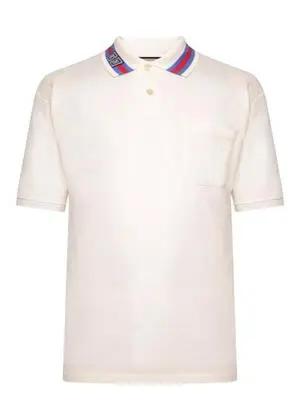 Gucci Short Sleeve Neck Logo Polo Shirt - White Yellowed