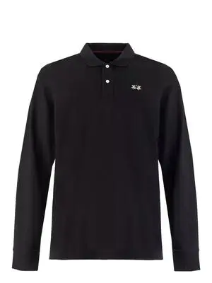 LA MARTINA Brett Long-sleeve Logo-embroidered Polo Shirt - Black