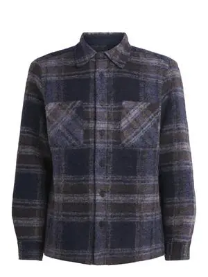 WAX LONDON Wool-blend Check Whiting Overshirt - Navy