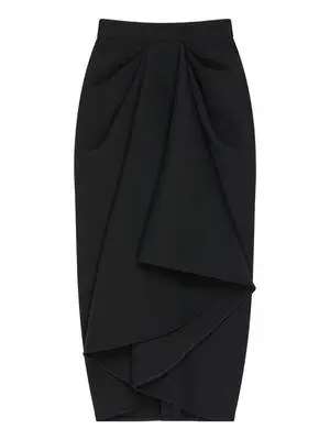 Givenchy Draped Midi Wool Skirt - Black