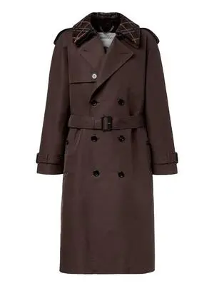 Burberry Check Silk And Cotton Trench Coat - Brown