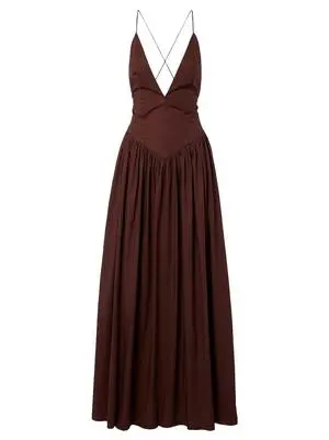 ADRIANA DEGREAS Open-back Cotton Maxi Dress - Brown