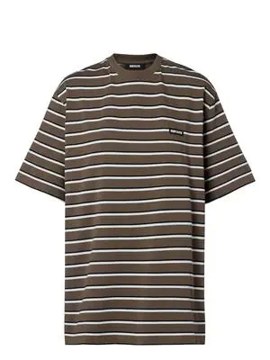 ROTATE BY BIRGER CHRISTENSEN Striped Oversized Cotton Jersey T-shirt - Brown