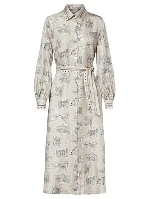 Max Mara Carbone Printed Silk Midi Shirt Dress - Beige