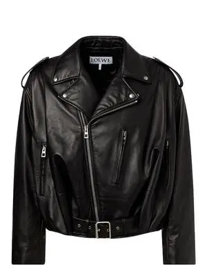 Loewe Balloon Leather Biker Jacket - Black