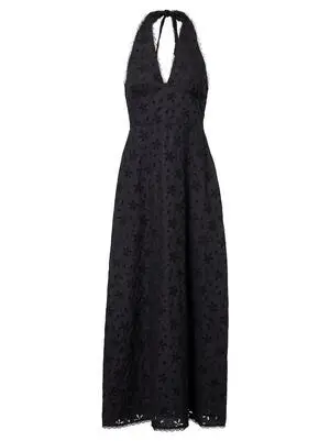 Posse Salma Embroidered Halterneck Midi Dress - Black