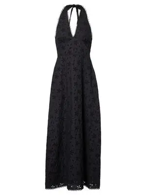 Posse Salma Embroidered Halterneck Cotton Midi Dress - Black