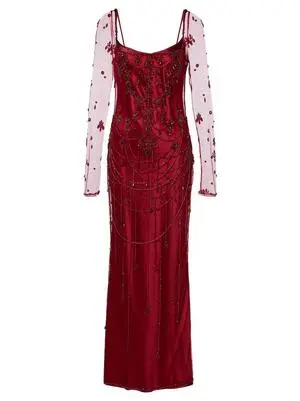 CLIO PEPPIATT Chandelier Embellished Tulle Gown - Red