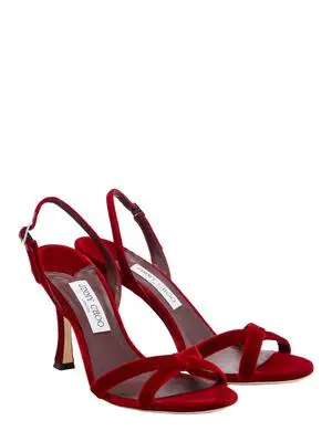 JIMMY CHOO Elsy 90 Velvet Sandals - Red