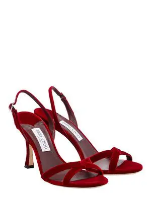 JIMMY CHOO Elsy 90 Velvet Sandals - Red