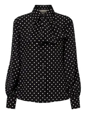 Valentino Garavani Bow-detail Polka-dot Silk Shirt - Black