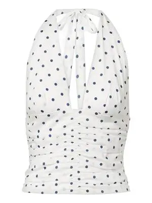 Posse Edie Polka-dot Halterneck Top - White