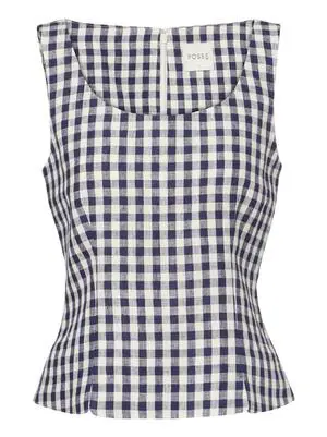 Posse Sadie Gingham Linen Top - Blue
