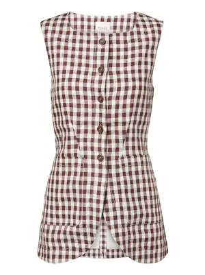 Posse Romeo Gingham Linen Vest - Brown