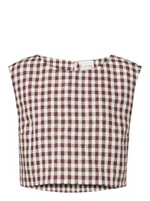 Posse Martina Gingham Linen Crop Top - Brown