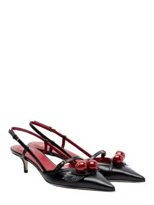 Valentino Garavani Cherryfic 45 Leather Slingback Pumps - Black