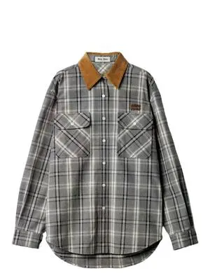 Miu Miu Corduroy-collar Flannel Shirt - Grey