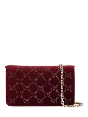Gucci Crystal-embellished Velvet And Leather Shoulder Bag - Burgundy
