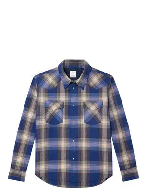 Visvim Four Corners Checked Wool And Linen-blend Shirt - Blue