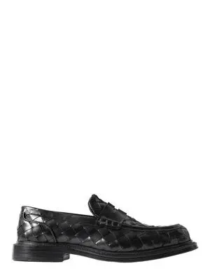 Bottega Veneta Woven Leather Penny Loafers - Black