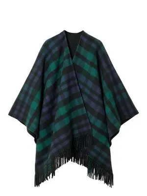 Johnstons Of Elgin Reversible Fringed Checked Wool Cape - Black
