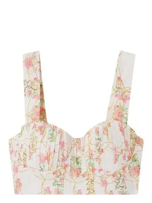 EMPORIO SIRENUSE Dalia Cropped Shirred Printed Cotton Bustier Top