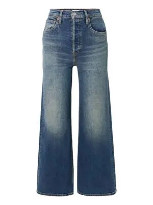 RE/DONE Cropped High-rise Wide-leg Jeans - Dark Denim