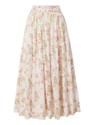 EMPORIO SIRENUSE Ombretta Floral-Print Cotton-Poplin Midi Skirt