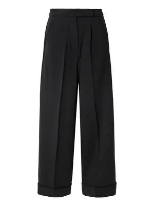 Max Mara Pleated Wide-leg Wool-blend Pants - Black