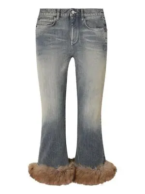 Balenciaga Cropped Plush-trimmed Flared Jeans - Blue