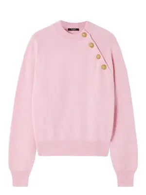 Balmain Button-embellished Cashmere And Wool-blend Sweater - Pink