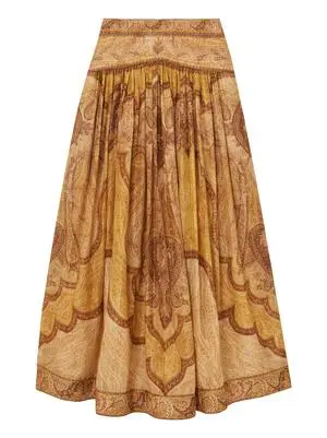 ZIMMERMANN Wanderlust Gathered Printed Cotton-blend Maxi Skirt
