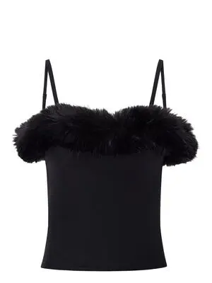 Balenciaga Plush-trimmed Stretch-jersey Camisole - Black