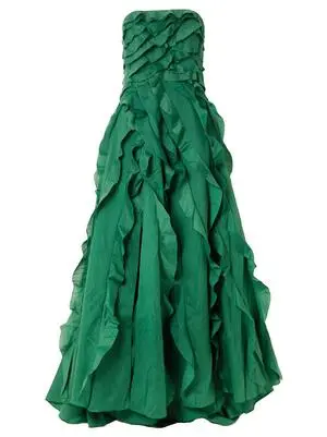 Aje Allairie Strapless Ruffled Faille Gown - Green