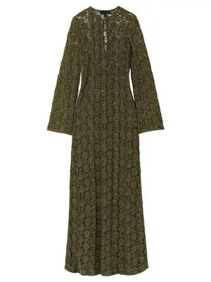 NILI LOTAN Della Crocheted Cotton Maxi Dress - Green
