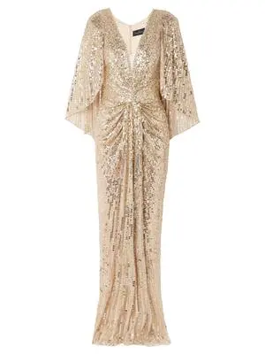Jenny Packham Carrie Cape-effect Sequined Gown - Gold