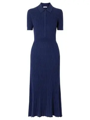 Gabriela Hearst Ribbed Cashmere And Silk-blend Midi Dress - Blue
