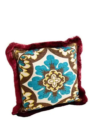 La DoubleJ Chenille-jacquard Cushion With Fringe - Multi