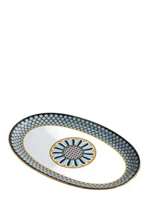 La DoubleJ Oval Gold-plated Porcelain Platter - Blue