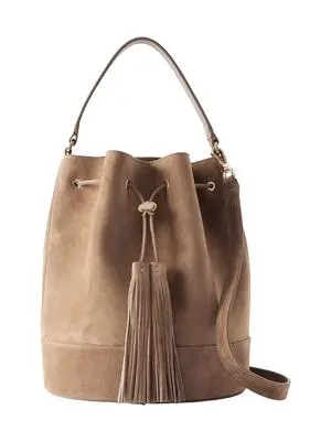 GIANVITO ROSSI Sienna Suede Bucket Bag - Neutrals
