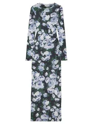 Stella McCartney Gathered Floral-print Stretch-mesh Maxi Dress - Blue