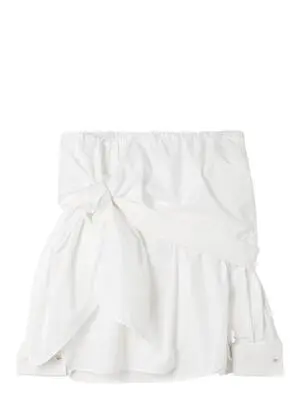 Max Mara Off-the-shoulder Cotton-poplin Blouse With Tie Detailing And Gathering - White