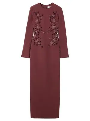 Rebecca Vallance Lulee Embellished Crepe Gown - Burgundy